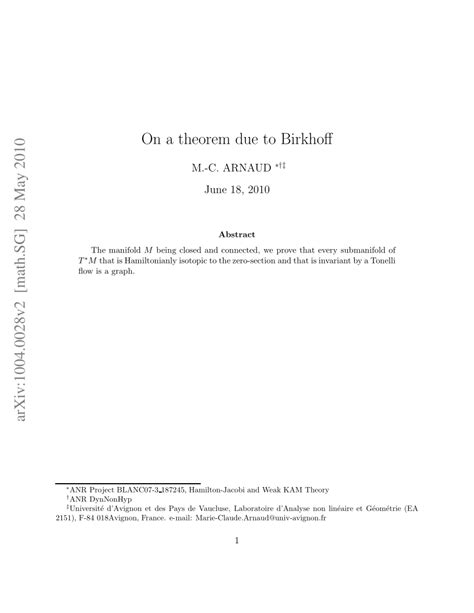 Pdf On A Theorem Due To Birkhoff
