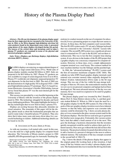 History Of The Plasma Display Panel 268 Ieee Transactions On Plasma Science Vol 34 No 2
