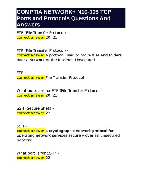 comptia network n10 008 tcp ports and protocols questions and answers exams network and