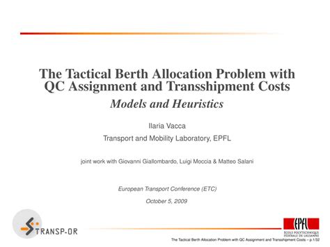 Pdf The Tactical Berth Allocation Problem With Qc Assignment And Transshipment Costs