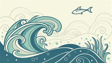 Ocean Wave Curl Powerful Sea Nautical Nature Art Vector Design