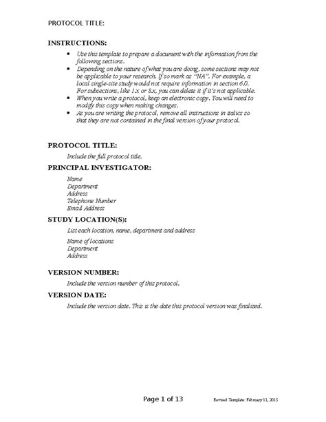 Biomedical Protocol Template Guidelines For Research Preparation Studocu