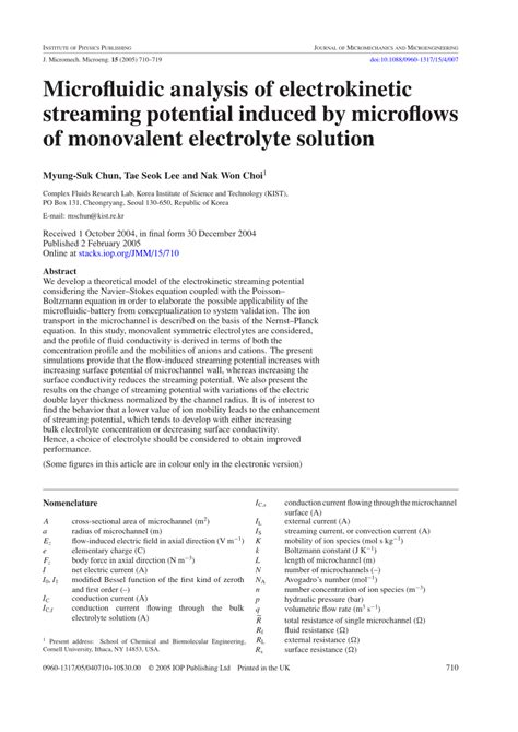 PDF Microfluidic Analysis Of Electrokinetic Streaming Potential Induced By Microflows Of