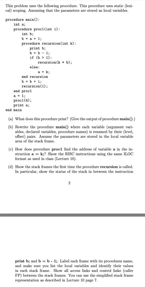 This Problem Uses The Following Procedure This Procedure Uses Static