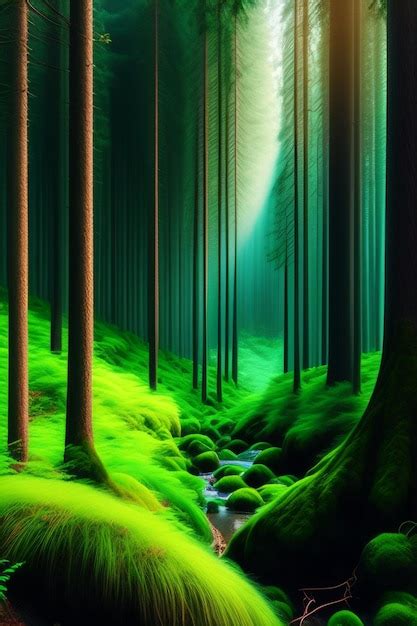 Premium Ai Image Thick Forest Dark Green Background Old Trees