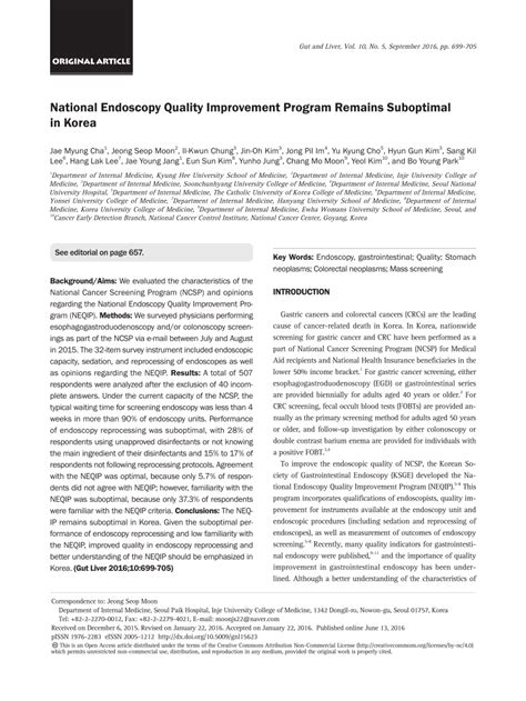 Pdf National Endoscopy Quality Improvement Program Remains Suboptimal In Korea