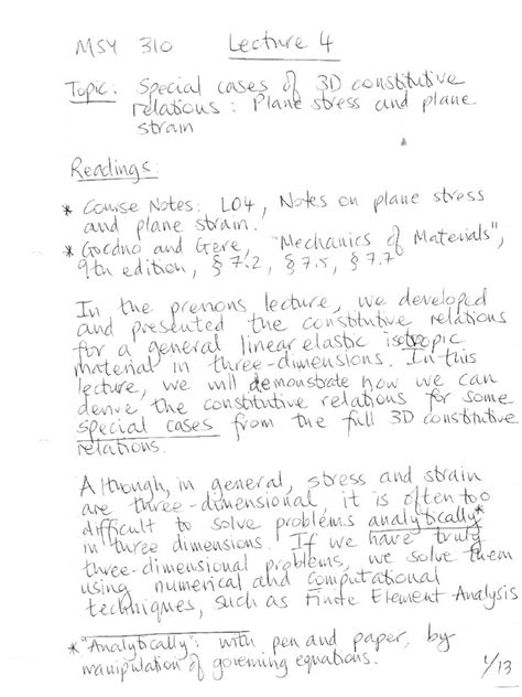 L04 Special Cases Plane Stress And Plane Strain Annotated Pdf