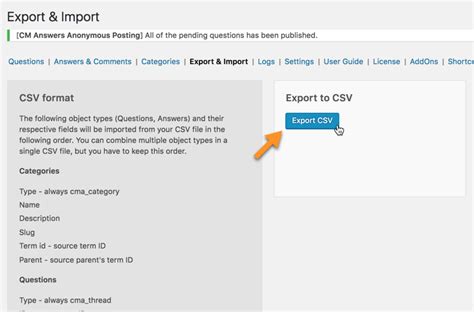 Cm Answers Import Export Exporting Questions And Answers Creativeminds Products Documentation
