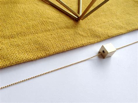 Klar Solid Brass Cube Necklaceminimalist Necklacelong Etsy