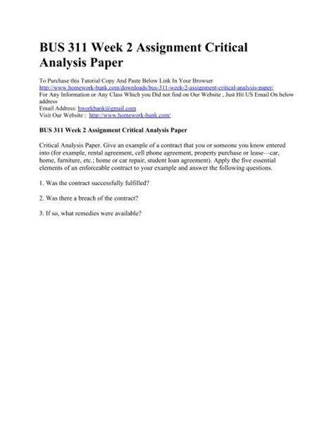 bus 311 week 2 assignment critical analysis paper