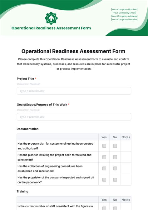 Free Operational Readiness Assessment Form Template To Edit Online