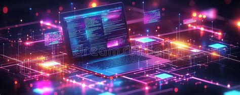 Isometric Laptop Illustration Displaying Digital Networks And Interconnected Software Elements