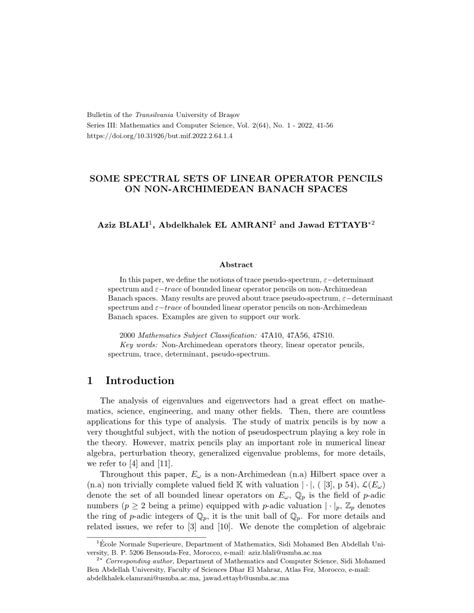 Pdf Some Spectral Sets Of Linear Operators Pencils On Non Archimedean
