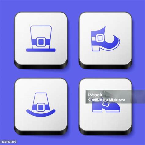 레프레콘 모자 부팅 및 아이콘을 설정합니다 흰색 정사각형 버튼 벡터 3월에 대한 스톡 벡터 아트 및 기타 이미지 3월 계절 공휴일 Istock