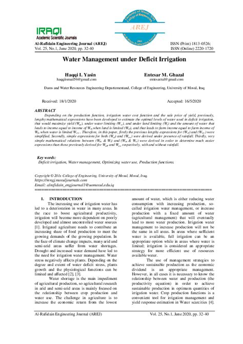 Pdf Water Management Under Deficit Irrigation Entesar Ghazal