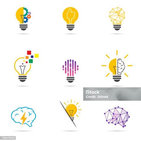 라이트 전구 로고를 설정 합니다 에너지와 아이디어 기호 기술 아이콘입니다 로고에 대한 스톡 벡터 아트 및 기타 이미지 로고