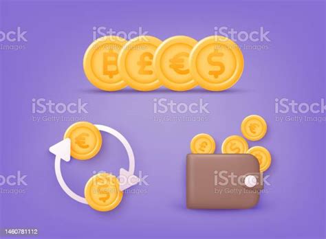 동전 세트 지갑 비즈니스 및 금융 돈 절약 테마 3d 벡터 그림입니다 가방에 대한 스톡 벡터 아트 및 기타 이미지 가방