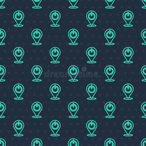 Green Line Power Button Icon Isolated Seamless Pattern On Blue Background Start Sign Stock