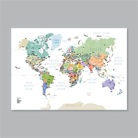 Printable World Map Poster Countries Capitals Cities Digital