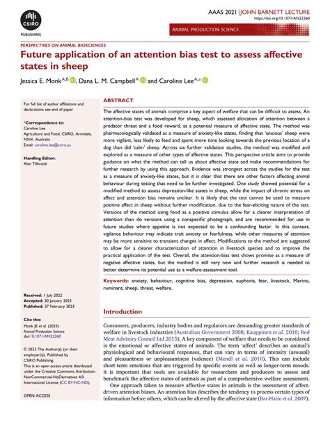 Pdf Future Application Of An Attention Bias Test To Assess Affective States In Sheep