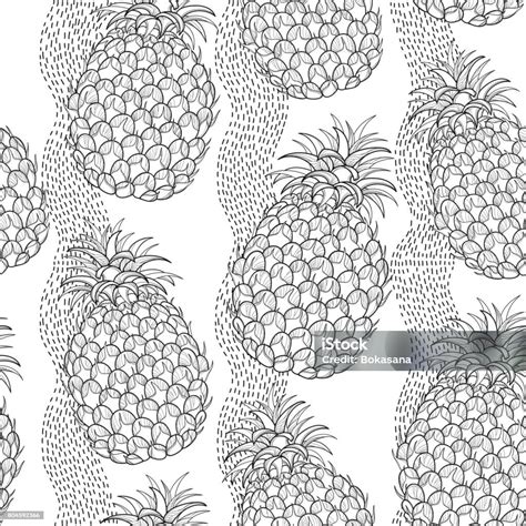 벡터 파인애플 또는 파인애플과 흰색 바탕에 줄무늬와 함께 완벽 한 패턴입니다 0명에 대한 스톡 벡터 아트 및 기타 이미지 0