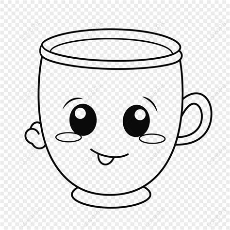 웃는 컵 개요 스케치 드로잉과 귀여운 얼굴 만화 색칠 페이지 벡터몸짓화분 Png 일러스트 무료 다운로드 Lovepik