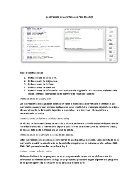 Construcción De Algoritmo Con Pseudocódigo Pdf