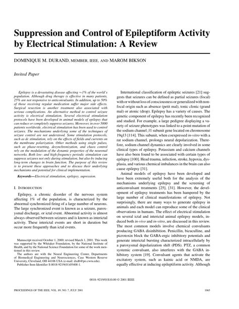 Pdf Suppression And Control Of Epileptiform Activity By Electrical