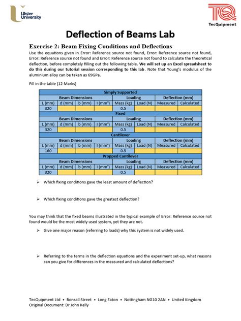 lab 3 ex2 deflection of beams answer sheet 2022 2 pdf