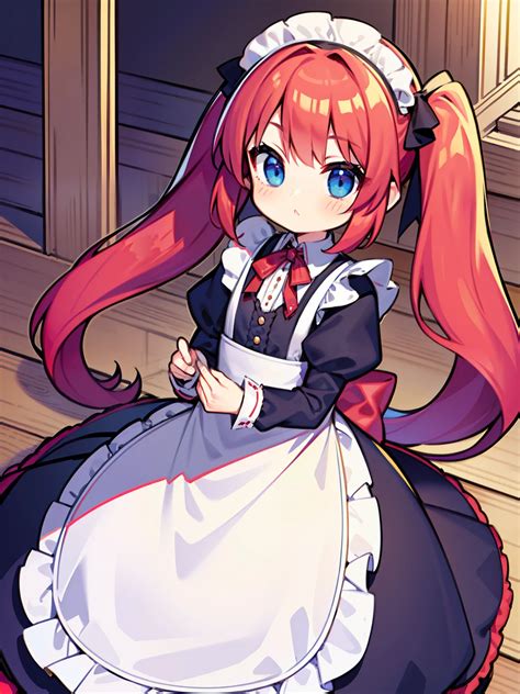 Anime Girl With Long Red Hair And Blue Eyes In A Maid Outfit Seaart Ai