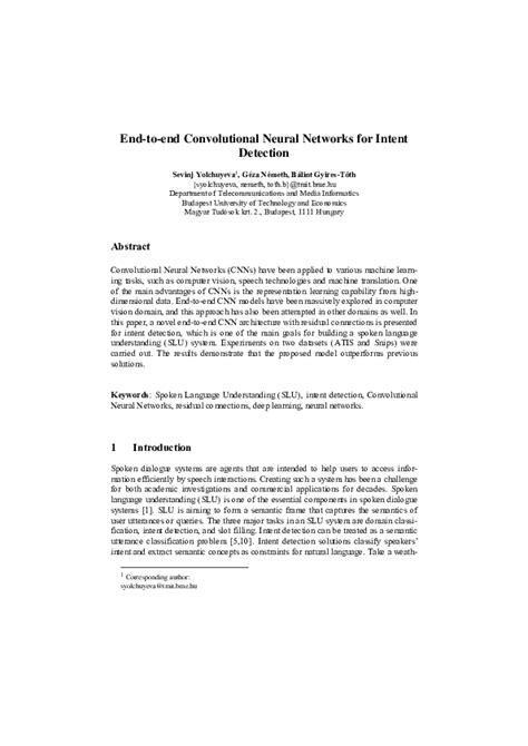 Pdf End To End Convolutional Neural Networks For Intent Detection