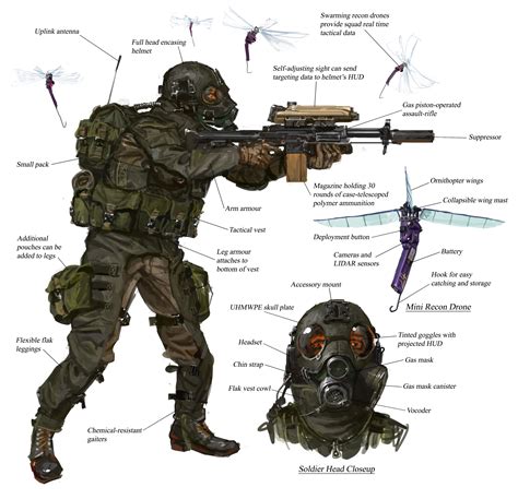 Whaleoil Original Absurdres Highres 1babe Antennae Assault Rifle Diagram Drone English