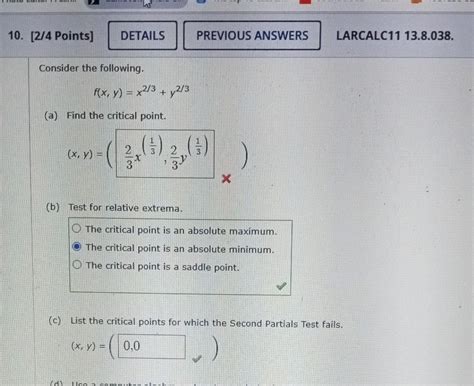 Solved Consider the following. f(x,y)=x2/3+y2/3 (a) Find the | Chegg.com