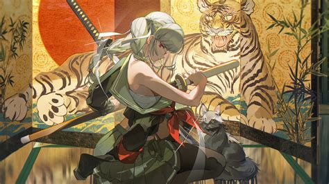 5265e Samurai Anime Girl Katana 4k Wallpaper Pc Desktop