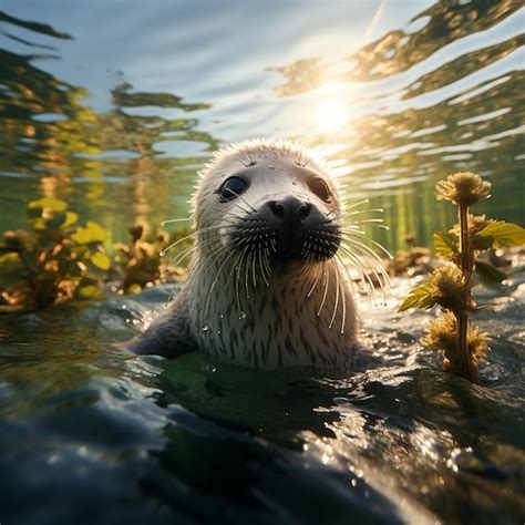 Premium Ai Image A Seal Swimming In The Water With The Sun Shining On Its Face