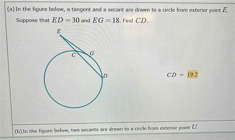 solved a in the figure below a tangent and a secant are drawn to a