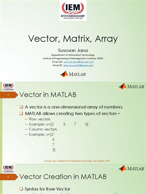 Matlab Vector Matrix Array Pdf Array Data Structure Matlab