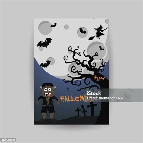 휴일 파티 템플릿에 대한 해피 할로윈 밤 인사말 카드 재미있는 만화 캐릭터 달 박쥐 포스터 벡터 일러스트레이션 초대장 티셔츠 프린트 배너 10월에 대한 스톡 벡터 아트 및