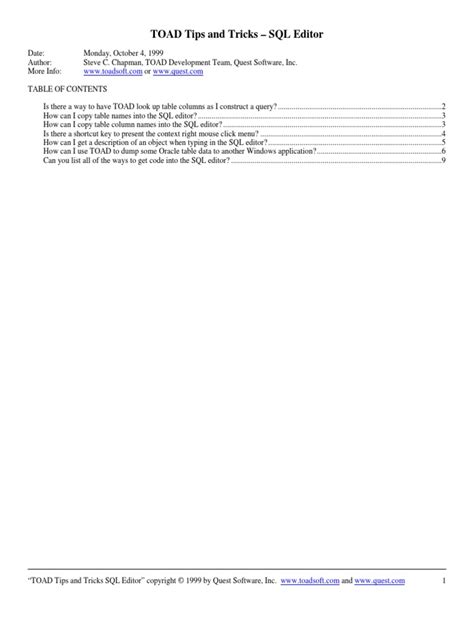 Toad Tips And Tricks Sql Editor Pdf Sql Menu Computing