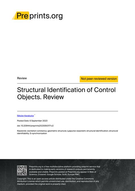 Pdf Structural Identification Of Control Objects—a Review
