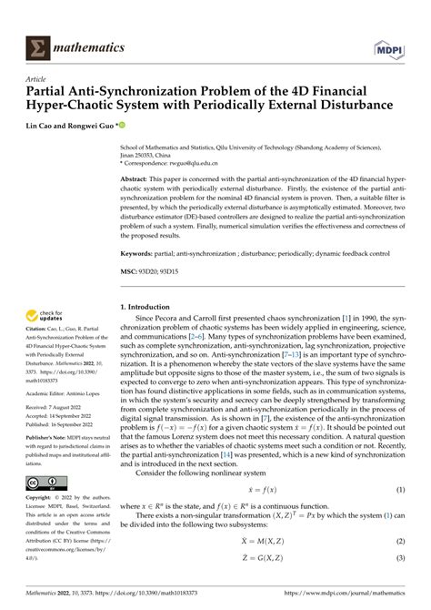 Pdf Partial Anti Synchronization Problem Of The 4d Financial Hyper Chaotic System With