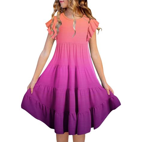 Shoper Girls Dresses Size 7 8 Ruffled Sleeve Crew Neck Gradient Color