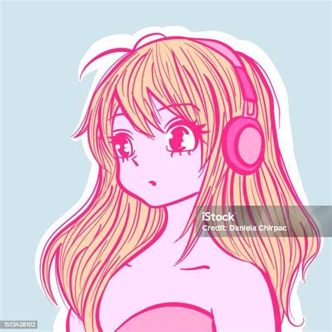 헤드폰을 끼고 음악을 듣는 로피 애니메이션 소녀의 삽화 파스텔 색상의 만화 일본 인형의 벡터 만화 스타일에 대한 스톡 벡터 아트 및 기타 이미지 Istock