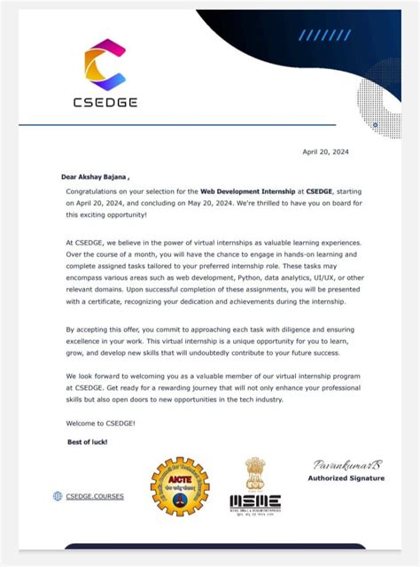Akshay Bajana On Linkedin Internship Csedge Excited