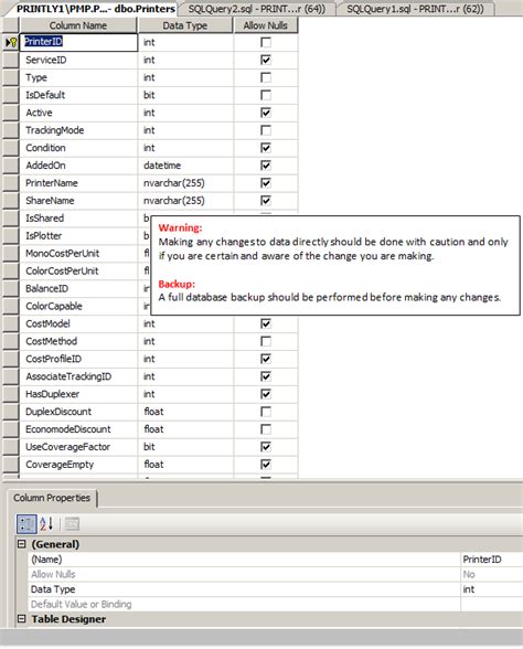how to access the print manager plus database and tables print manager