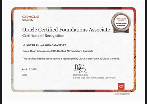 Oracle Cloud Infrastructure 2025 Ai Foundations Associate 1z0 1122 25 Mukhtar Ahmad Ganayee