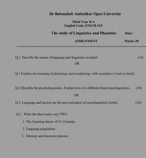 Dr Babasaheb Ambedkar Open Universitythird Year Baenglish Code Engm 3