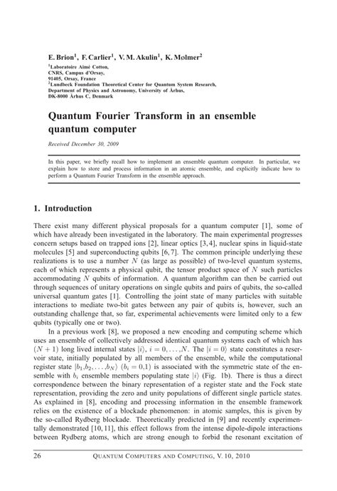 Pdf Quantum Fourier Transform In An Ensemble Quantum Computer