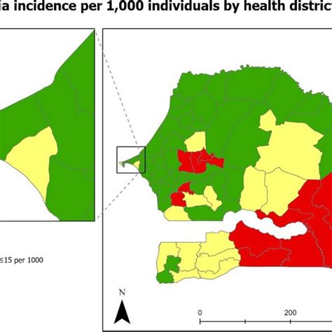 Map Of Senegal Showing The Variation In Malaria Incidence Across The 76