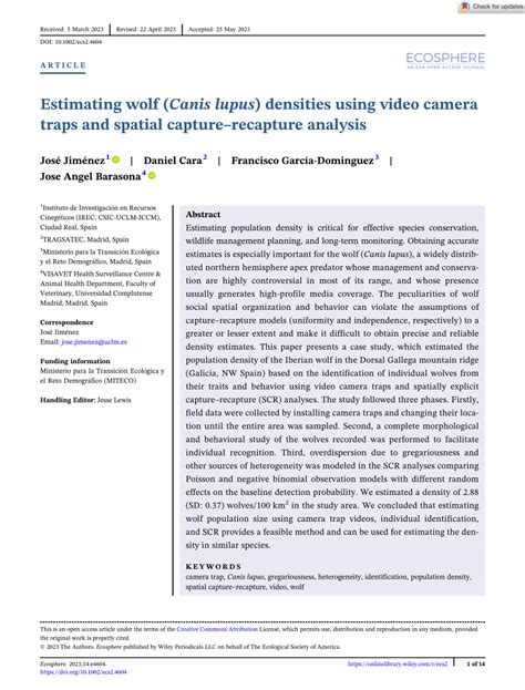 Pdf Estimating Wolf Canis Lupus Densities Using Video Camera Traps